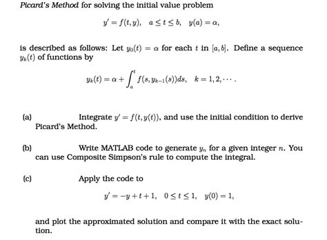 picard s method for solving the initial value problem