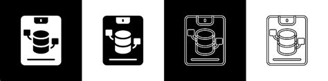 Set Server Data Web Hosting Icon Isolated On Black And White Background