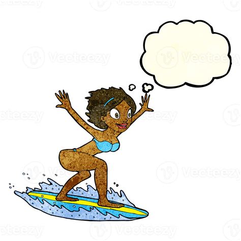 Cartoon Surfer Girl With Thought Bubble 45099779 Png