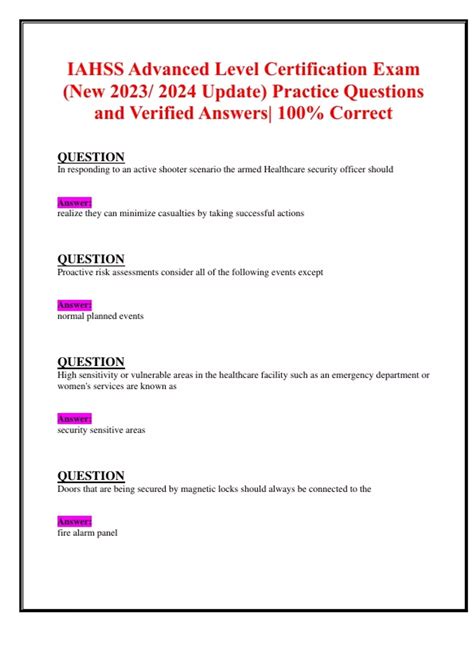 Iahss Advanced Level Certification Exam New 2023 2024 Update Practice Questions And Verified