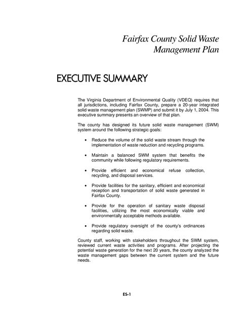 Fairfax County Solid Waste Management Plan Lecture Notes Waste