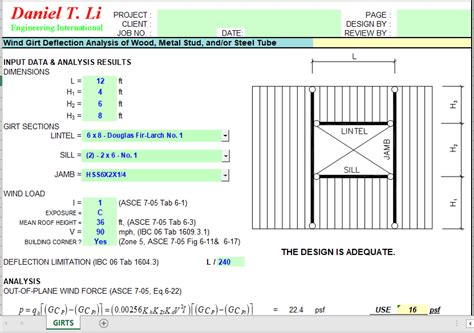 Wind Girt Deflection Analysis Of Wood Metal Stud Andor Steel Tube