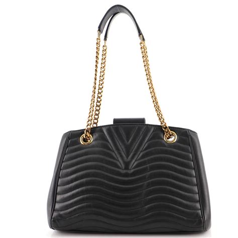 Louis Vuitton New Wave Chain Tote Quilted Leather Black 186434129