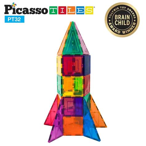 Picasso Tiles 32 Piece Magnetic Rocket Tileset