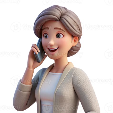 Serene Traditional Woman Talking On Phone Side View Isolated 57572554 Png