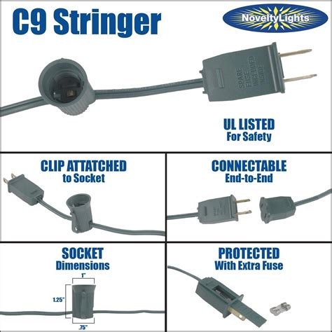 C9 String 25 Sockets On Green Wire Novelty Lights