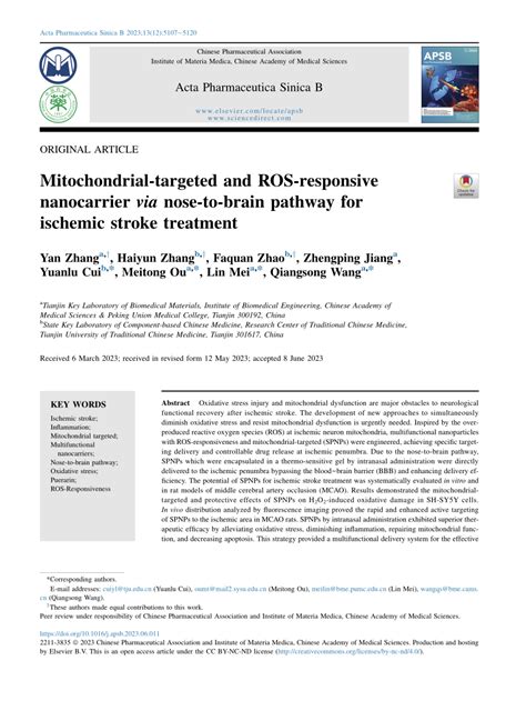Pdf Mitochondrial Targeted And Ros Responsive Nanocarrier Via Nose To Brain Pathway For