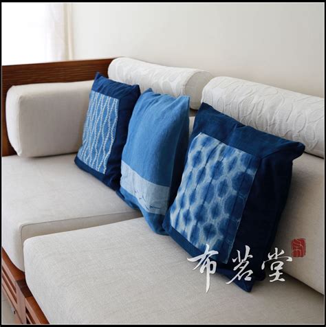 布茗堂 扎染竹节麻抱枕套植物扎染草木蓝染4545cm靠枕坐垫套 阿里巴巴