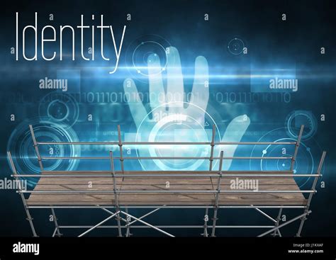 Digital Composite Of Identity Text With 3d Scaffolding And Hand