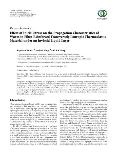 Pdf Effect Of Initial Stress On The Propagation Characteristics Of