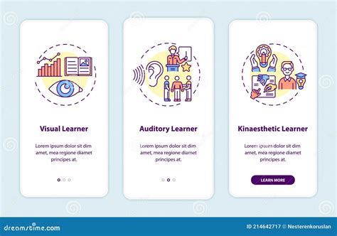 Learning Styles Onboarding Mobile App Page Screen With Concepts Stock Vector Illustration Of