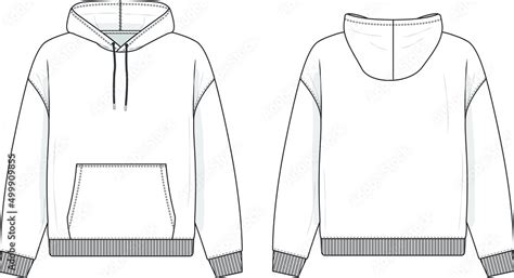 Hoodie Sweatshirt Flat Technical Drawing Illustration Mock Up Template