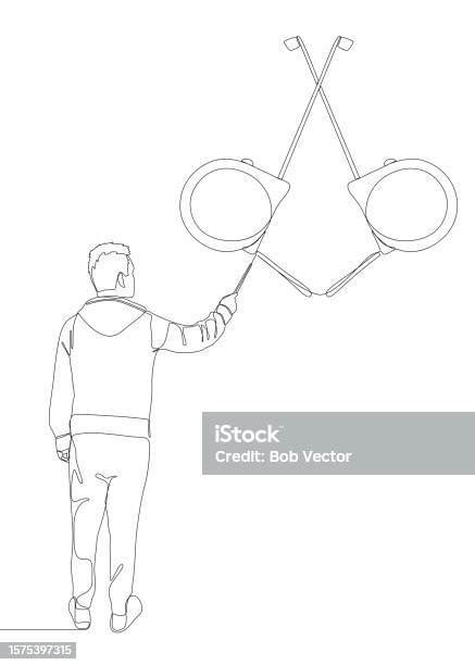 측정 테이프를 손가락으로 가리키는 남자의 연속적인 선 가는 선 그림 벡터 개념입니다 등고선 그리기 창의적인 아이디어 가리키기에 대한 스톡 벡터 아트 및 기타 이미지 Istock