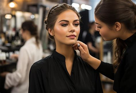 Premium Photo Woman Getting Makeup Done By Another Woman