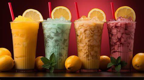 Premium AI Image Refreshing Lemonade Beverages In Different Flavors