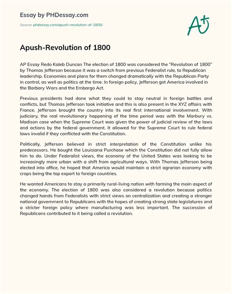 Apush Revolution Of 1800 Definition Example 300 Words