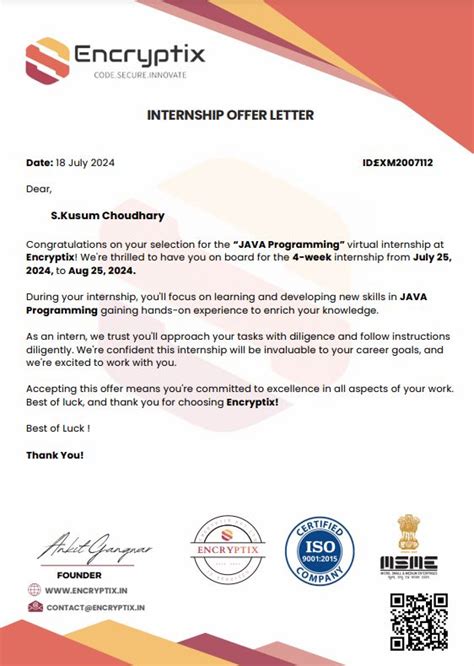 Kusum Choudhary On Linkedin Javaprogramming Internship Encryptix