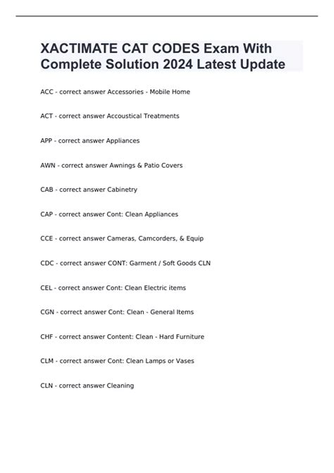 Xactimate Cat Codes Exam With Complete Solution 2024 Latest Update