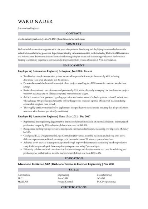 Automation Engineer Resume Cv Example And Writing Guide