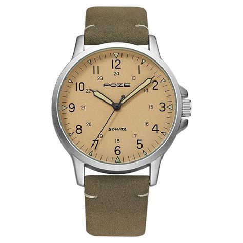 Buy Online Poze By Sonata Quartz Analog Beige Dial Pu Leather Strap