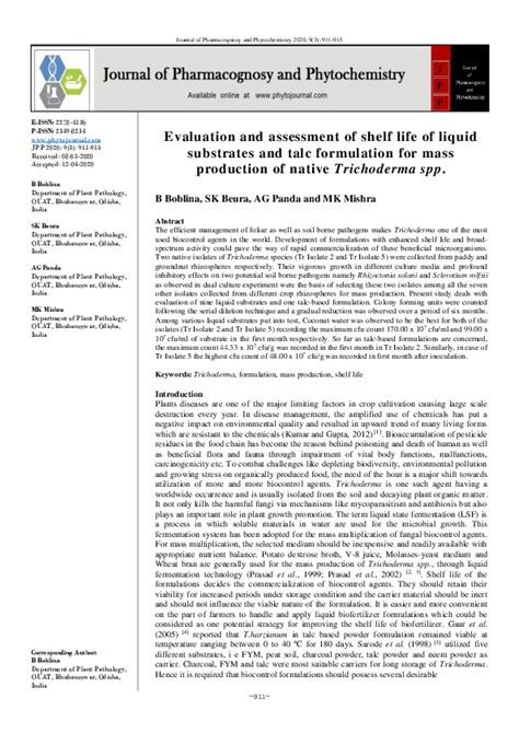Pdf Evaluation And Assessment Of Shelf Life Of Liquid Substrates And Talc Formulation For Mass