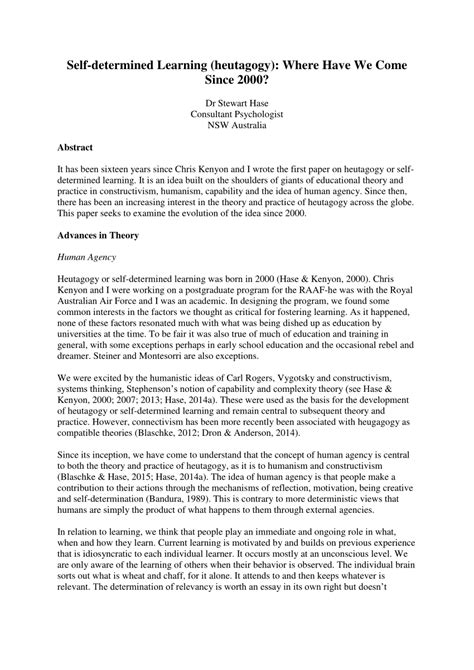 Pdf Self Determined Learning Heutagogy Where Have We Come Since 2000