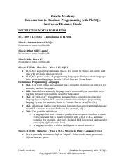 PLSQLSection1 Oracle Academy Introduction To Database Programming With PL SQL Instructor