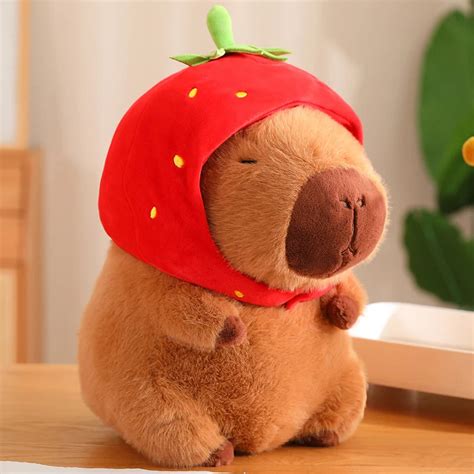 Kawaii Capybara With Strawberry Hat Plushie Kawaiies