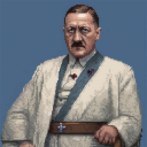 Pixel Art Of Adolf Hitler In A White Robe With A Red Cross Symbolizing