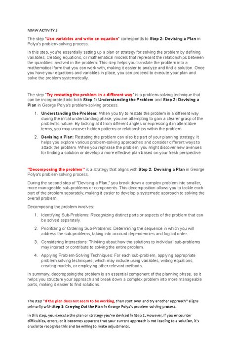 MMW Activity Guide MMW ACTIVITY The Step Use Variables And Write An Equation Studocu