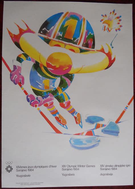 Poster Sarajevo Vucko Olympic Winter Games Ice Hockey 1984 Yugoslavia