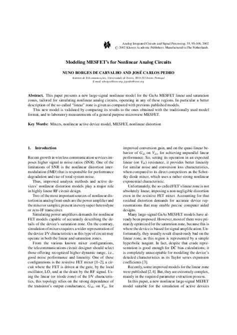 Pdf Modeling Mesfets For Nonlinear Analog Circuits