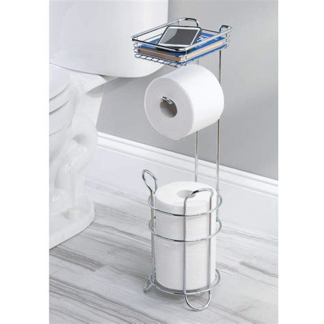 mDesign Portarrollos de papel higiénico con estante plateado Porta