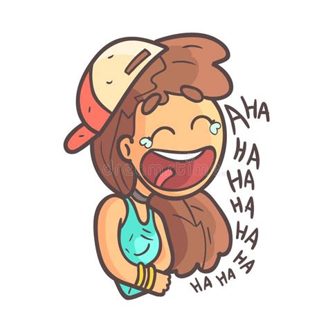 Histerically Laughing Girl In Cap Choker And Blue Top Hand Drawn Emoji