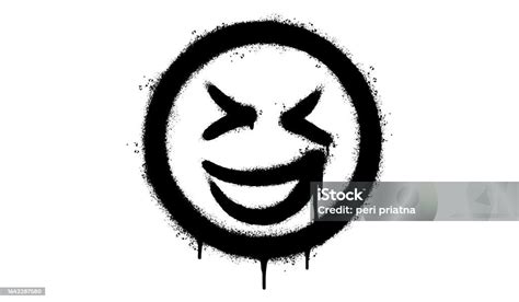 스프레이 페인티드 그래피티 웃는 얼굴 이모티콘은 흰색 배경에 분리되어 있습니다 벡터 그림입니다 아이콘에 대한 스톡 벡터 아트 및