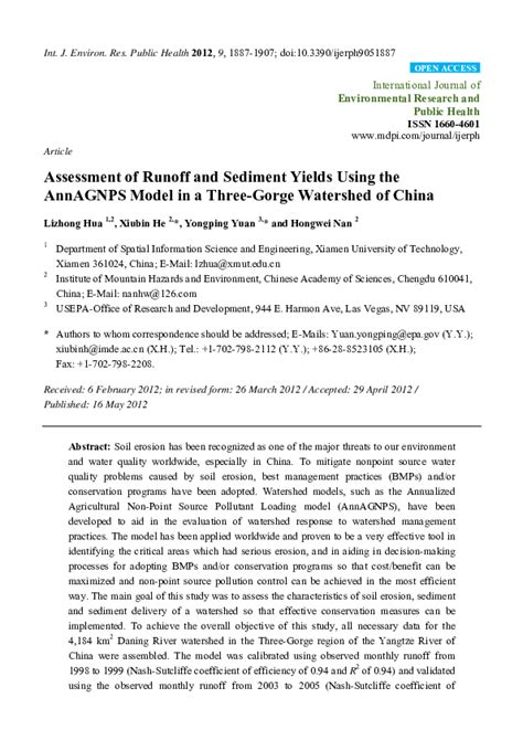 Pdf Assessment Of Runoff And Sediment Yields Using The Annagnps Model