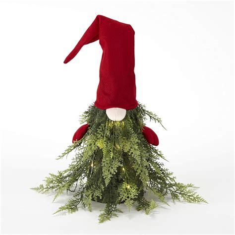 Lighted Christmas Tree Sitting Gnome Decoration Small