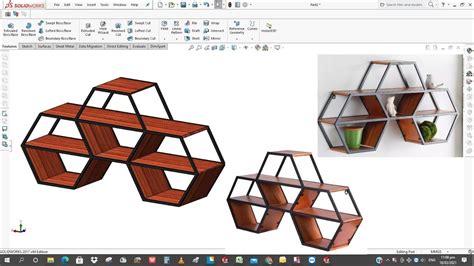 Wall Hexagonal Wood And Metal Shelf Solidworks Project Done Wood