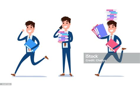 젊은 사업가 캐릭터 디자인 남자 정장 하 고 사무실 다른 감정 포즈 및 실행 걷고 서 있는 앉아 행동의 집합입니다 개념에 대한