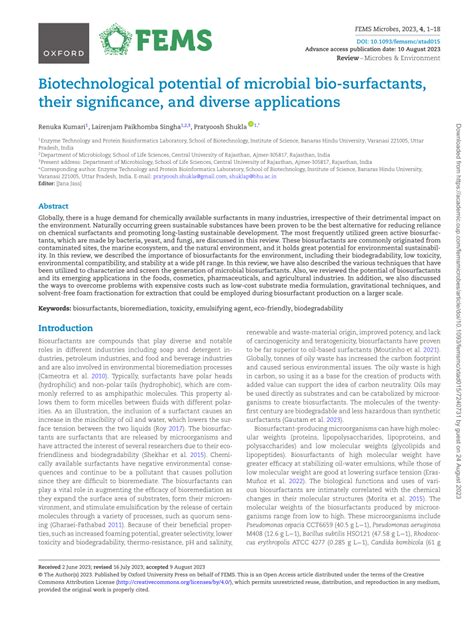 Pdf Biotechnological Potential Of Microbial Bio Surfactants Their