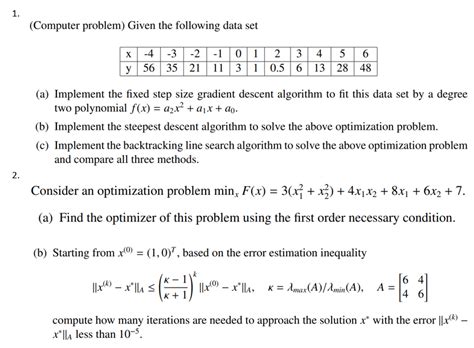 1 computer problem given the following data set x