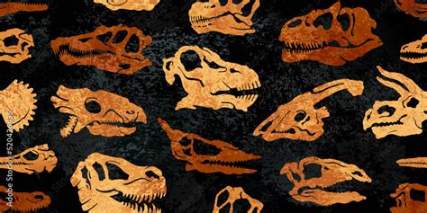 Fossil Dinosaur Pattern Seamless Dino Vector Background Paleontology