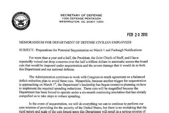 DoD Memo Preparations For Potential Sequestration On March 1 And Furlough Notifications