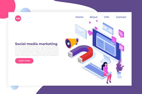 소셜 미디어 관리자 아이소메트릭 개념입니다 플랫 스타일 벡터 그림입니다 개발에 대한 스톡 벡터 아트 및 기타 이미지 개발 경영자 고객 참여 Istock