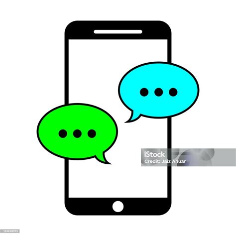 휴대 전화 화면에 스마트 폰 Sms 및 텍스트 거품에 채팅 메시지 알림의 벡터 그림 챗봇 단순화 프레젠테이션 0명에 대한 스톡