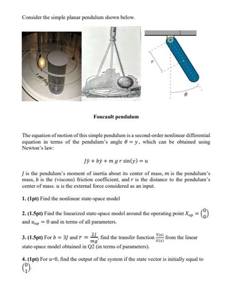 solved consider the simple planar pendulum shown below
