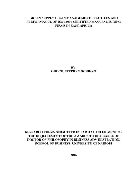 Odock Green Supply Chain Management Practices And Performance Of Iso
