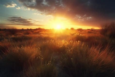 Premium Ai Image Beautiful Sunset In The Steppe Sunrise Over The Steppe
