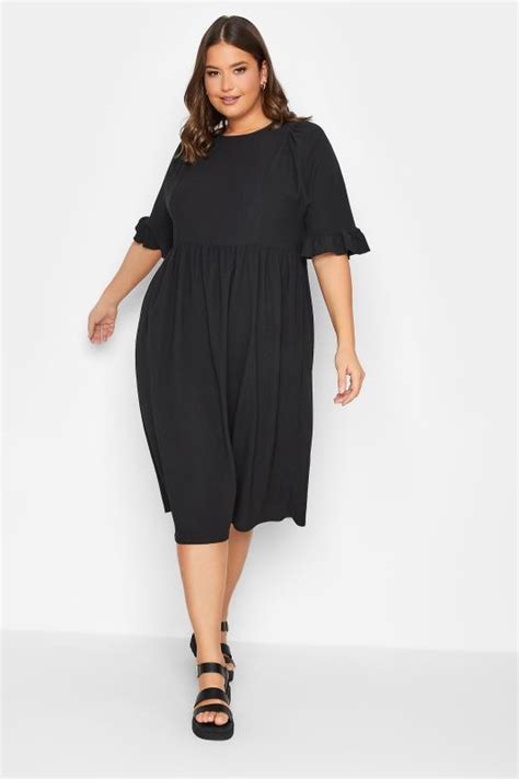 Yours Plus Size Black Textured Smock Midi Dress Yours Clothing