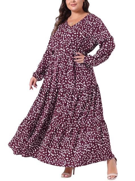 Agnes Orinda Womens Plus Size Polka Dots Long Maxi Dress Lantern